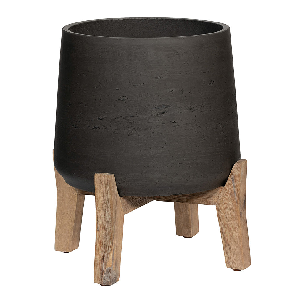 Patt Plant Pot - Low Stand - Black Washed | Hortology - HORTOLOGY